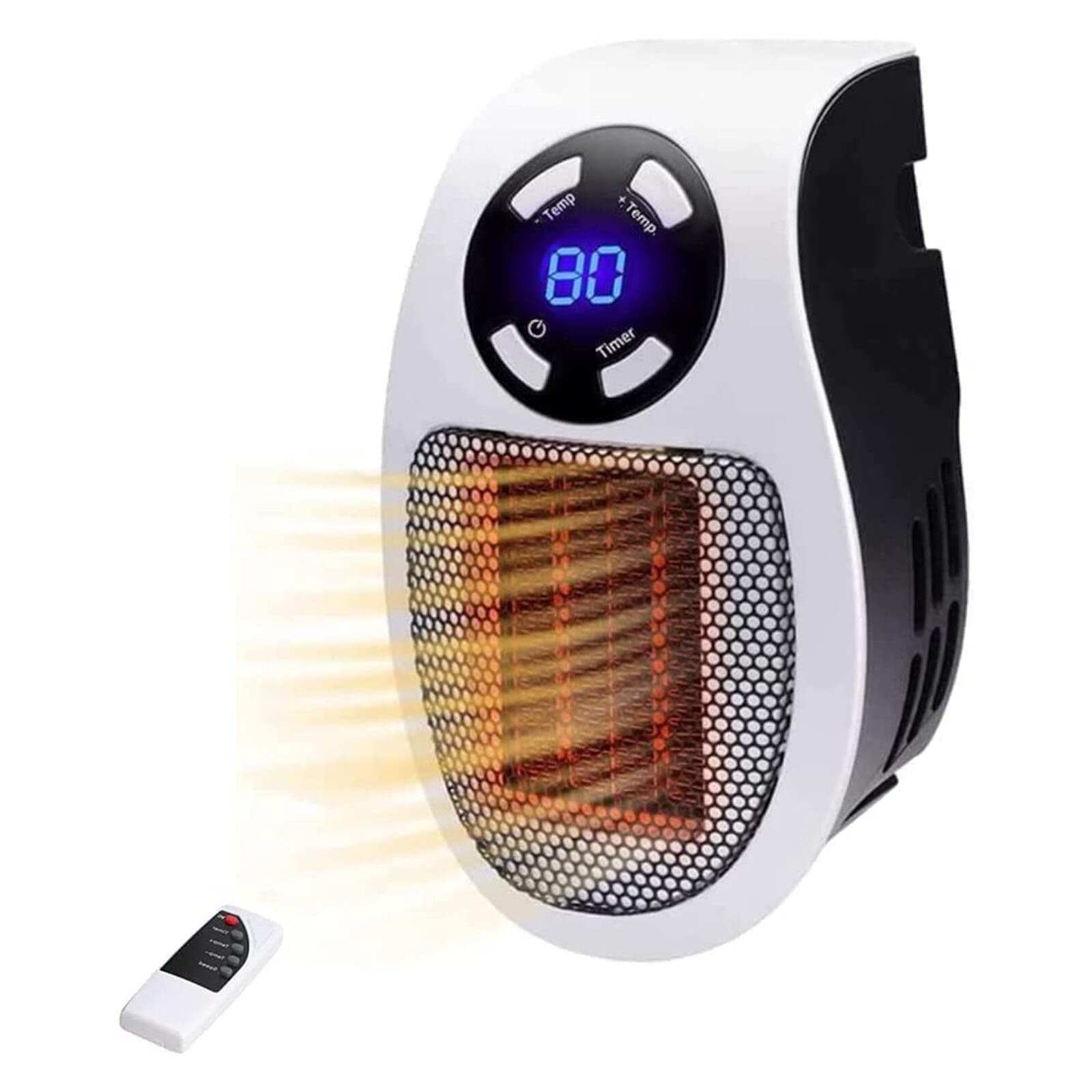 Электрический керамический обогреватель для помещений с пультом управления, 500Вт, быстрого нагрева, регулируемым термостатом, таймером 1-12 часов и светодиодным дисплеем, безопасный для использования (1шт), пластиковый корпус, размер 18x11x7.5см,