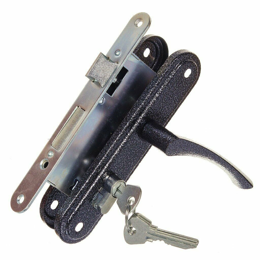 Замок врезной Омега ЗВ7 цилиндровый с ручкой в комплекте, серебристый, межосевое расстояние 70 мм, 4 ключа, стальной корпус