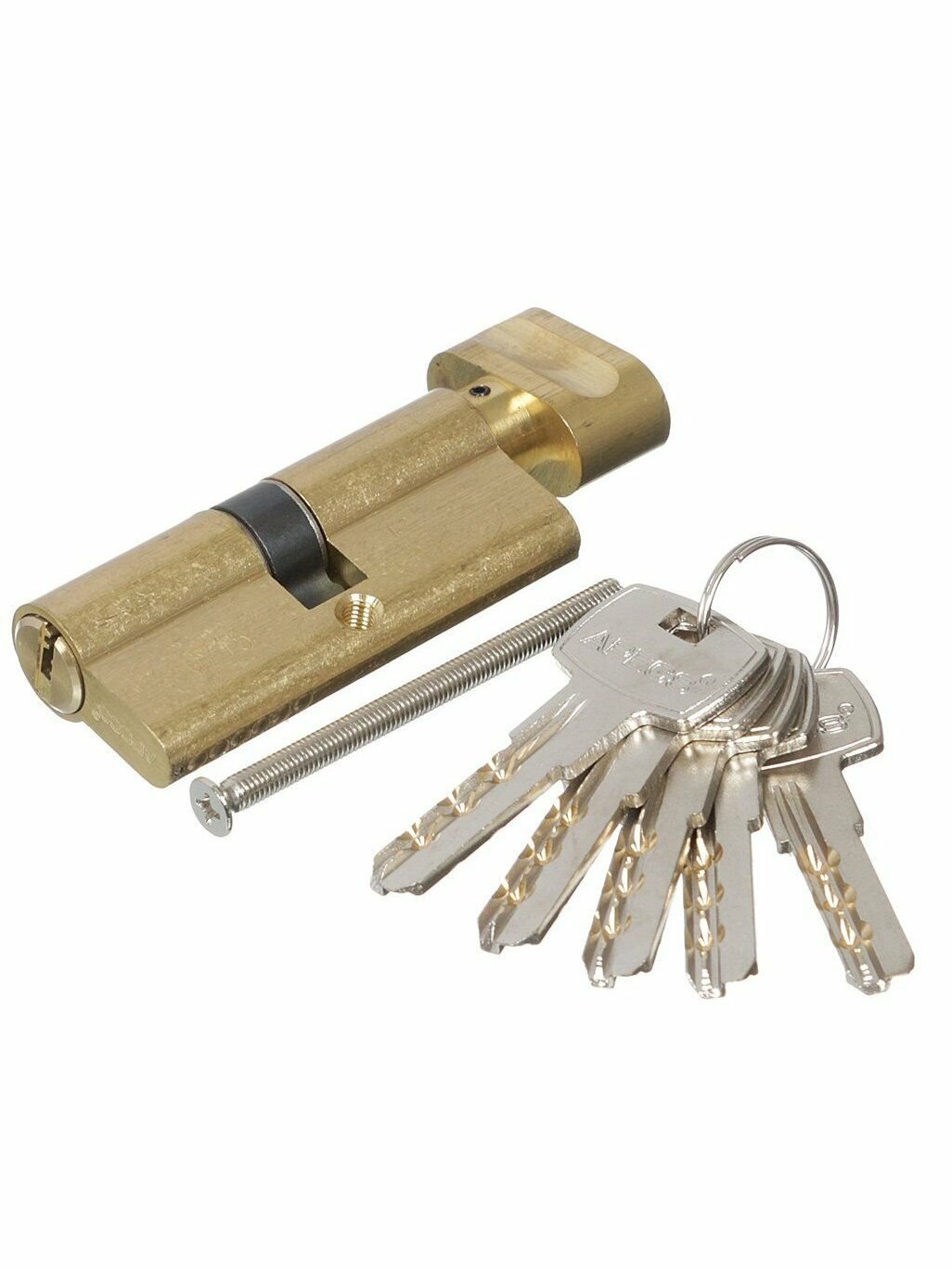 Личинка замка двери Apecs SM-70-C-G 70 мм с заверткой 35/35 золотая. Надежный цилиндровый механизм для входных и межкомнатных дверей.