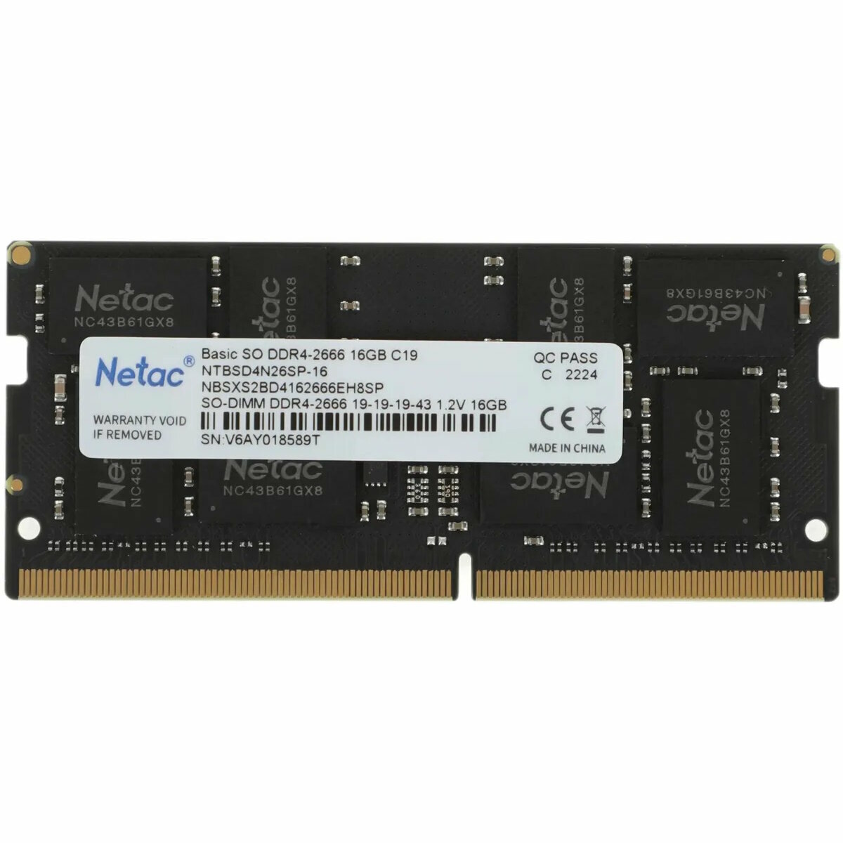 Оперативная память Netac NTBSD4N26SP-16 16 Гб, DDR4, SO-DIMM, 2666 МГц, PC2130