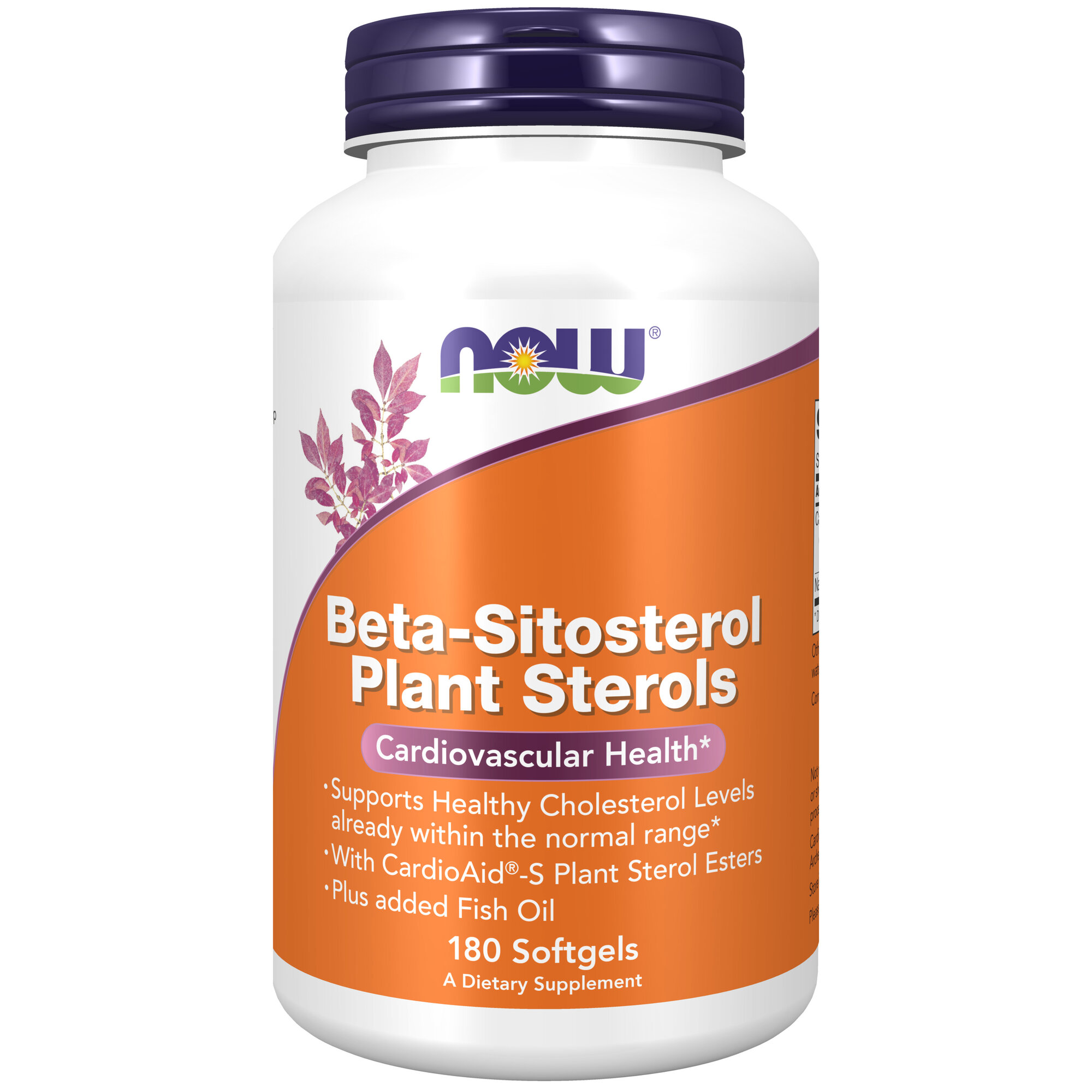 Бета-ситостерин + Рыбий жир, NOW Beta-Sitosterol Plant Sterols, 180 мягких капсул, Антиоксиданты для сердца и сосудов
