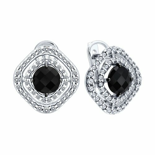 Серьги The Jeweller, серебро, 925 проба, родирование, фианит, агат, длина 0.8 см, , черный — фото 1