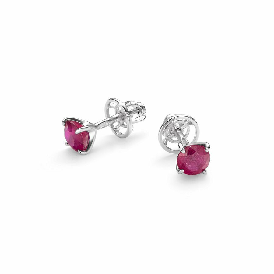 Серьги пусеты, серебро, 925 проба, родирование, рубин