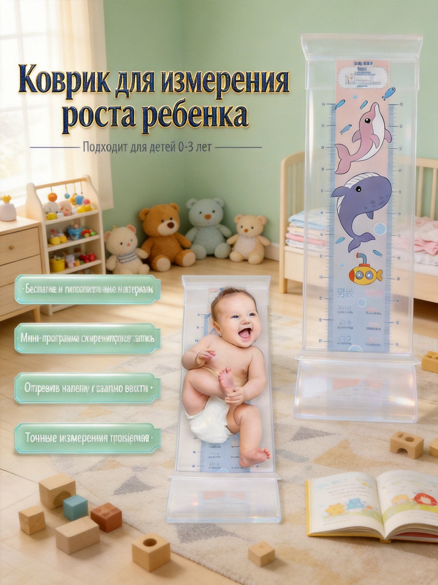 Ростомер спорт 23 х 100 см, для новорожденных и детей 0-3 лет с точной шкалой из ABS PVC, компактный для хранения и домашнего использования