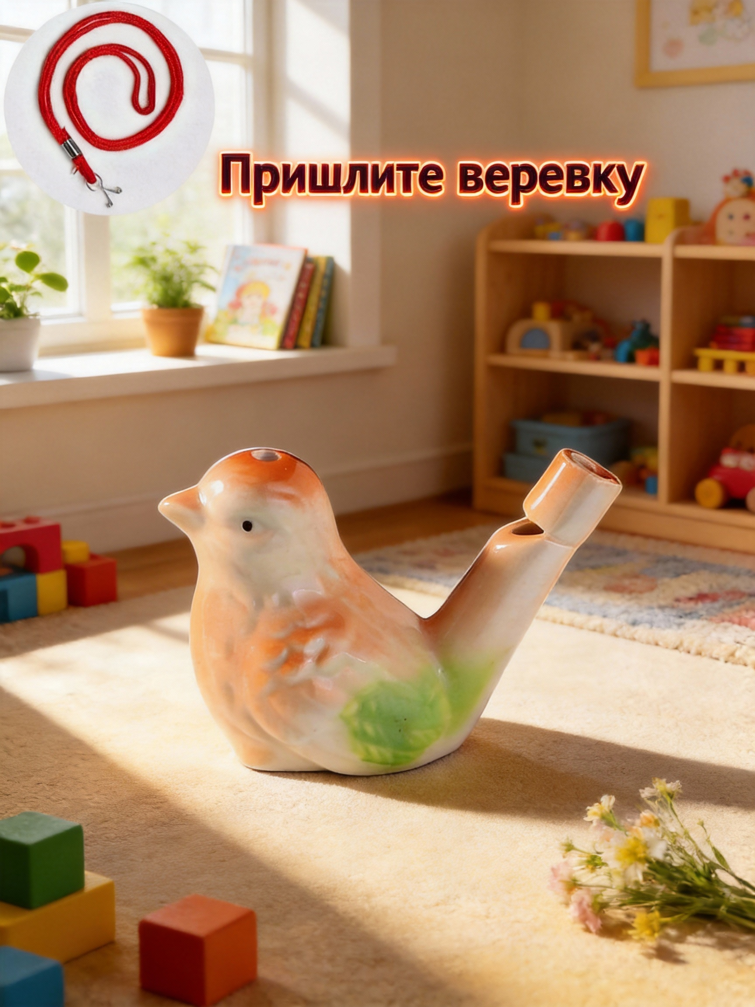 Керамическая свистулька Воробей, музыкальный инструмент для детей и малышей — развивающая игрушка с водной регулировкой тона