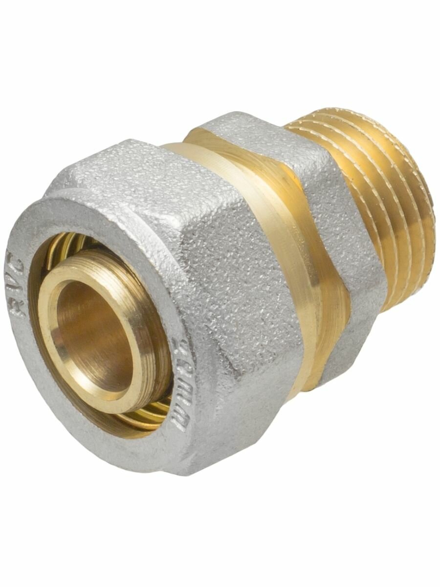 Соединитель 20 мм х 1/2" ц/ш сантехнический обжимной латунный RVC для металлопластиковых труб