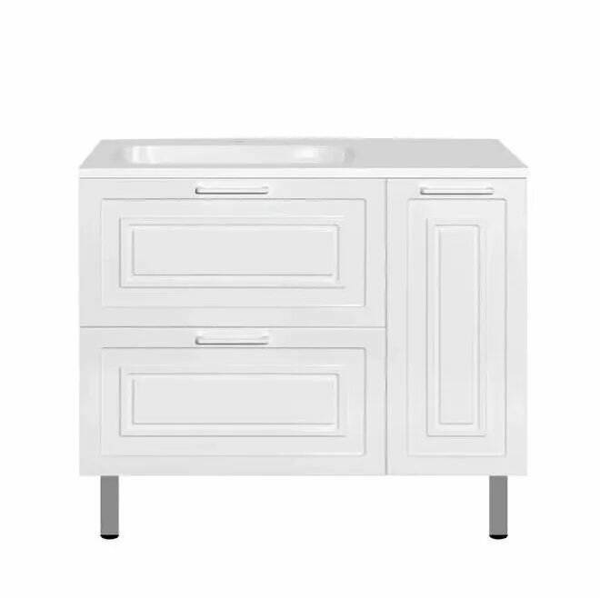 Тумба с раковиной Альба 90 L напольная с корзиной, белая