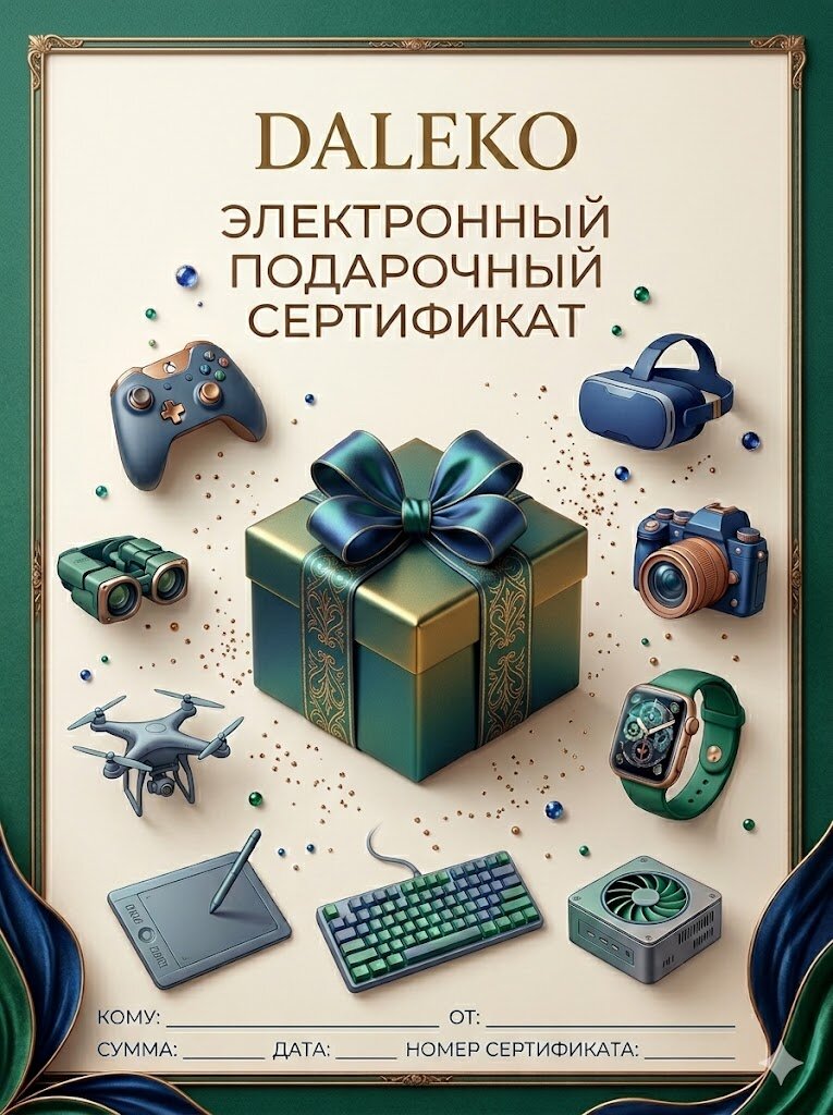 Подарочный сертификат на электронику от магазина DALEKO - электронный сертификат