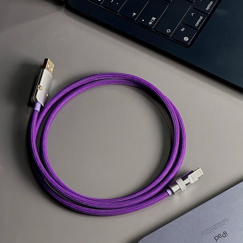 Плетеный кабель 2 м Type-C к Lightning для iPhone 8-14, пурпурный, быстрая зарядка, без адаптера