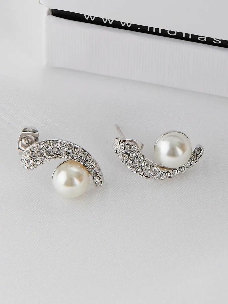 Серьги, кристалл, жемчуг имитация