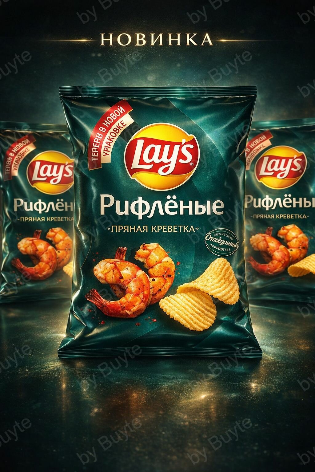 Чипсы картофельные Lay's/ Лейс Рифлёные, Пряная креветка, 3 по 105г