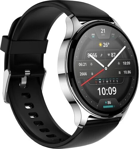 Смарт-часы Amazfit Pop 3R [корпус - серебристый, ремешок - черный, 1.43", AMOLED, 466x466, IP68, Blu