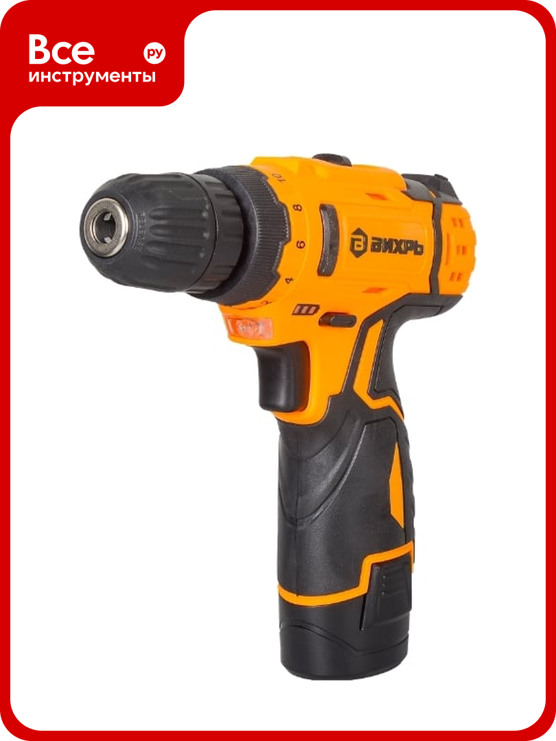 Аккумуляторная дрель-шуруповерт Вихрь ДА-12Л-2КН с набором инструментов 72/14/35