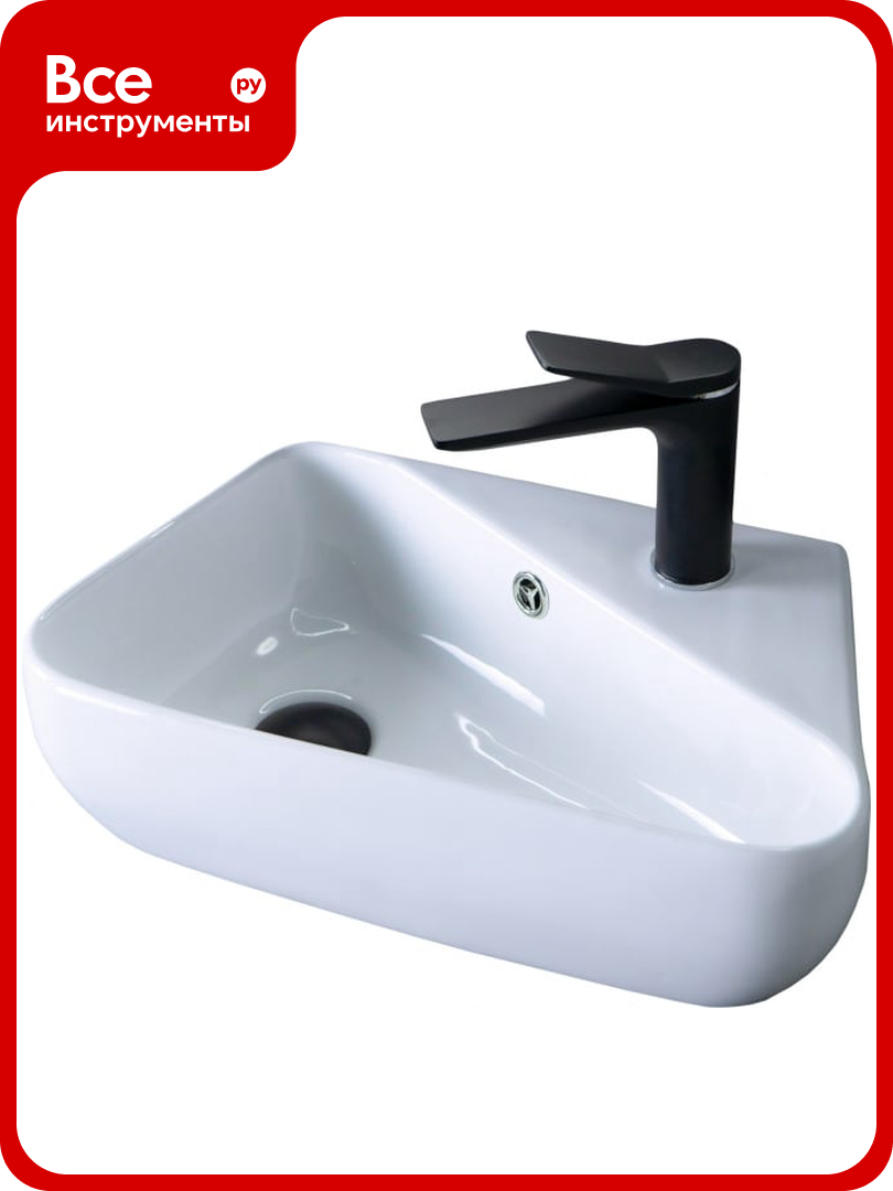 Раковина Gid N9275L подвесная, белая, угловая керамическая глянцевая, одно отверстие под смеситель