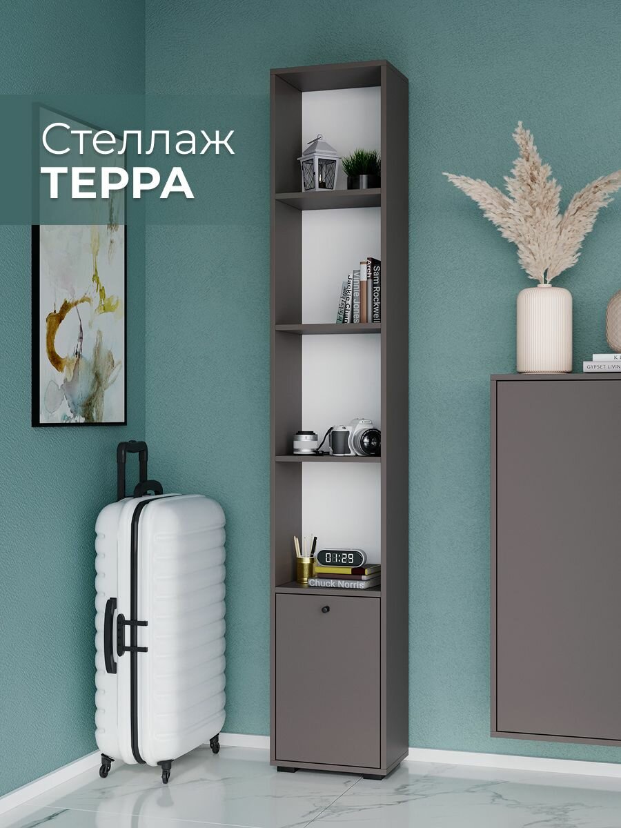 Стеллаж Терра 35 х 25 х 202 см серый (графит) открытый ЛДСП с 4 полками