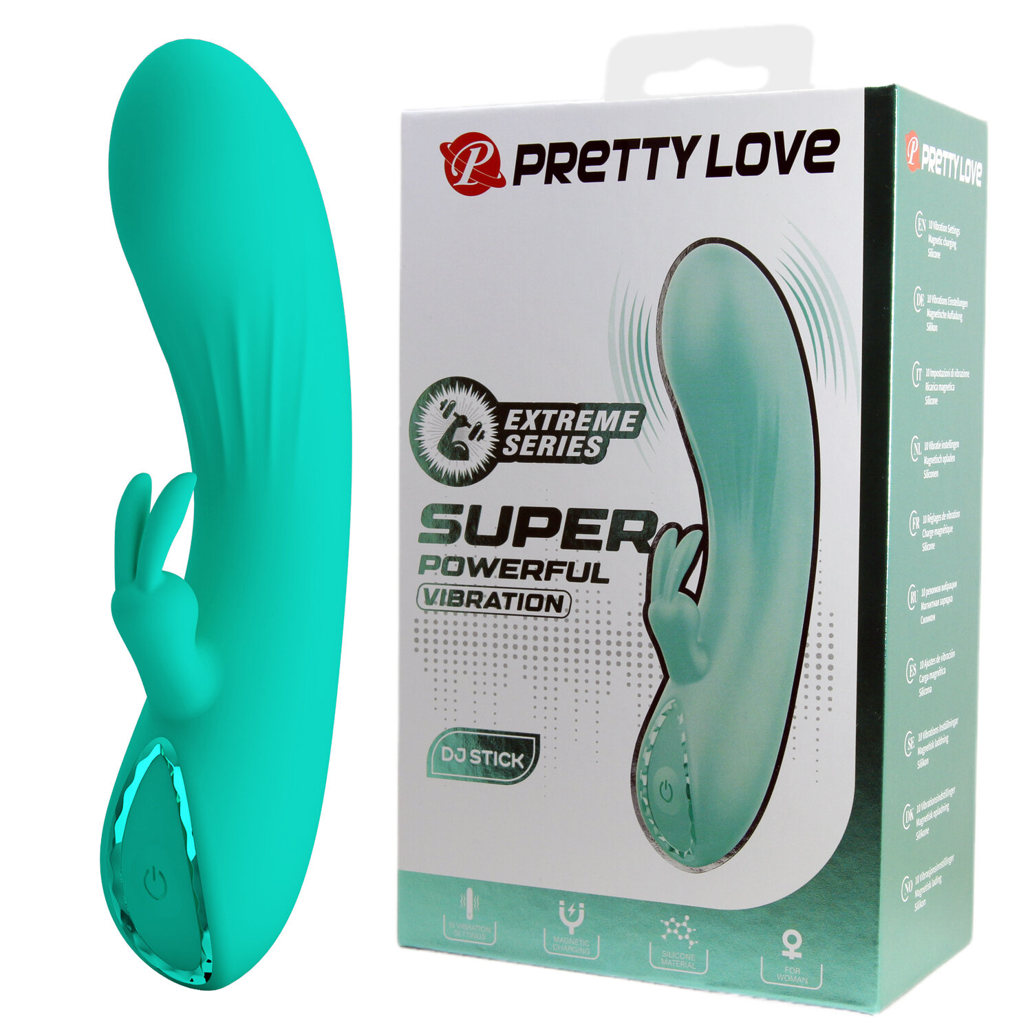 Вибратор для двойной стимуляции Pretty Love DJ Stick, силикон, бирюзовый, водонепроницаемый