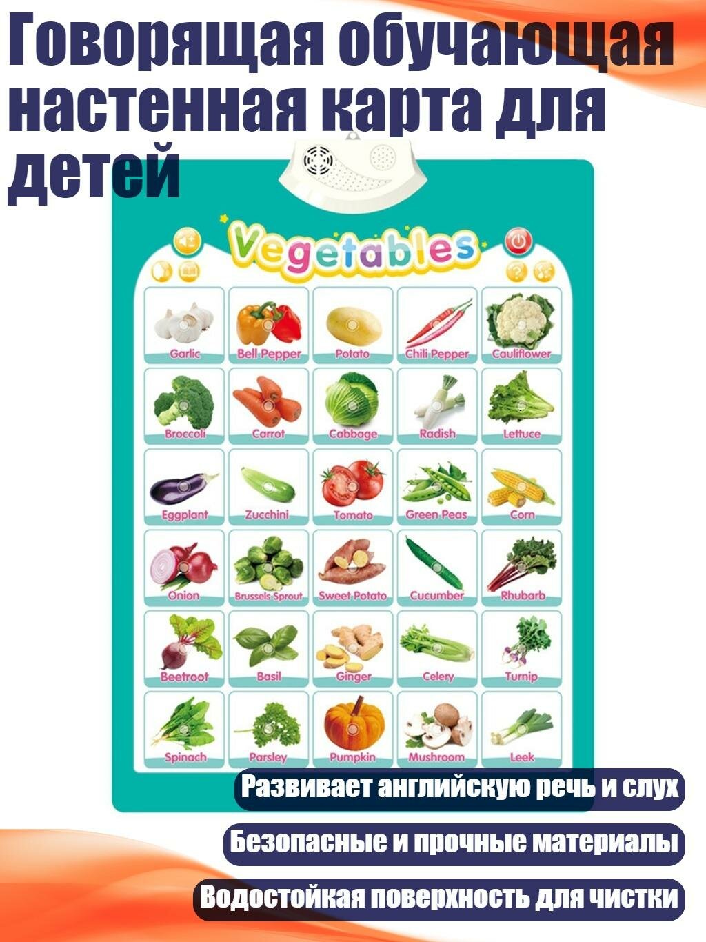 Говорящая обучающая настенная карта для детей, Овощной