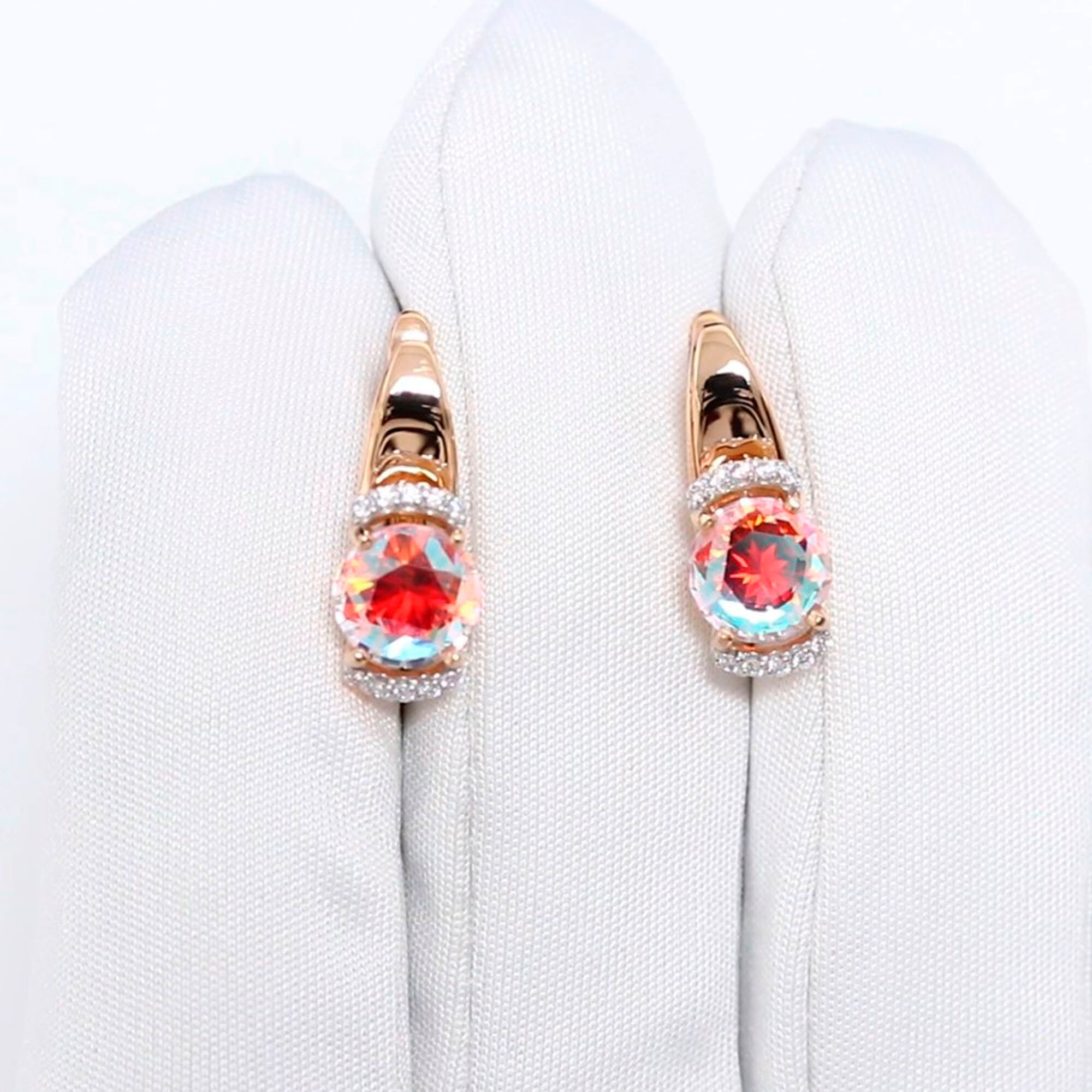 Серьги, красное золото, 585 проба, кварц, фианит