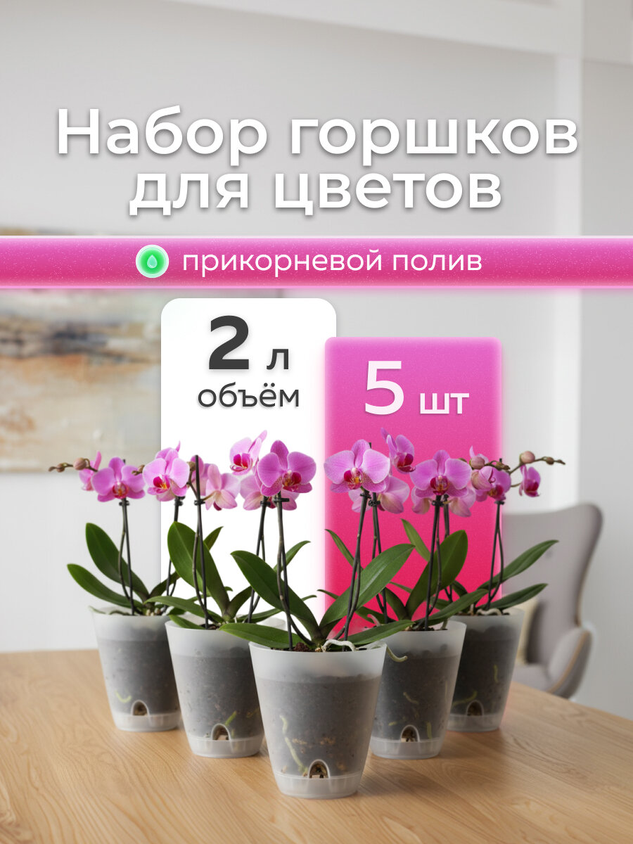 Набор горшков для цветов «Гранд», Альт-Пласт, 2лх5шт, прозрачный, пластик
