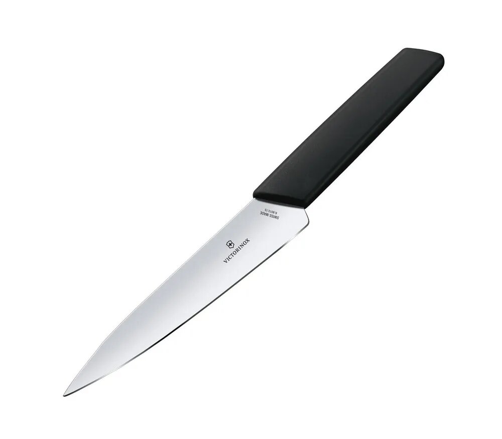 Нож кухонный Victorinox Swiss Modern стальной разделочный лезв.150мм прямая заточка черный блистер (6.9013.15B)