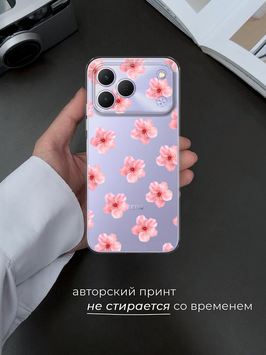 Чехол на Tecno Spark 50 / Текно Спарк 50 с принтом Цветки сакуры, прозрачный — фото 1