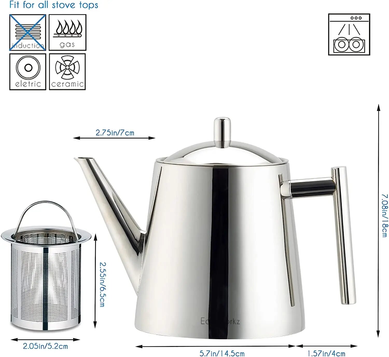Чайник Easyworkz из нержавеющей стали, 1.1 л, Color: 1500ml