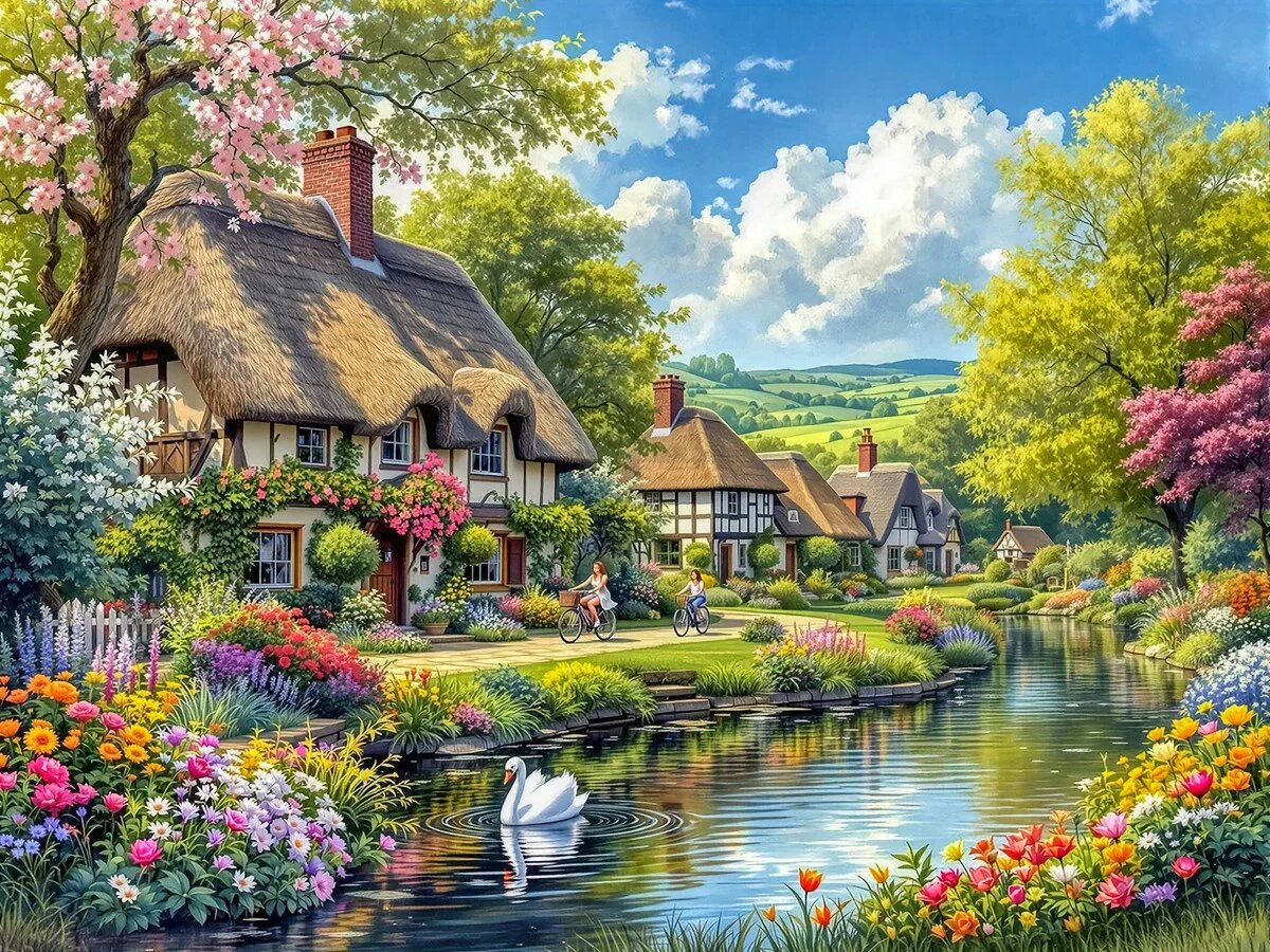 Алмазная мозаика EverShine: Пейзаж с деревьями и цветами Full Square 40X50cm