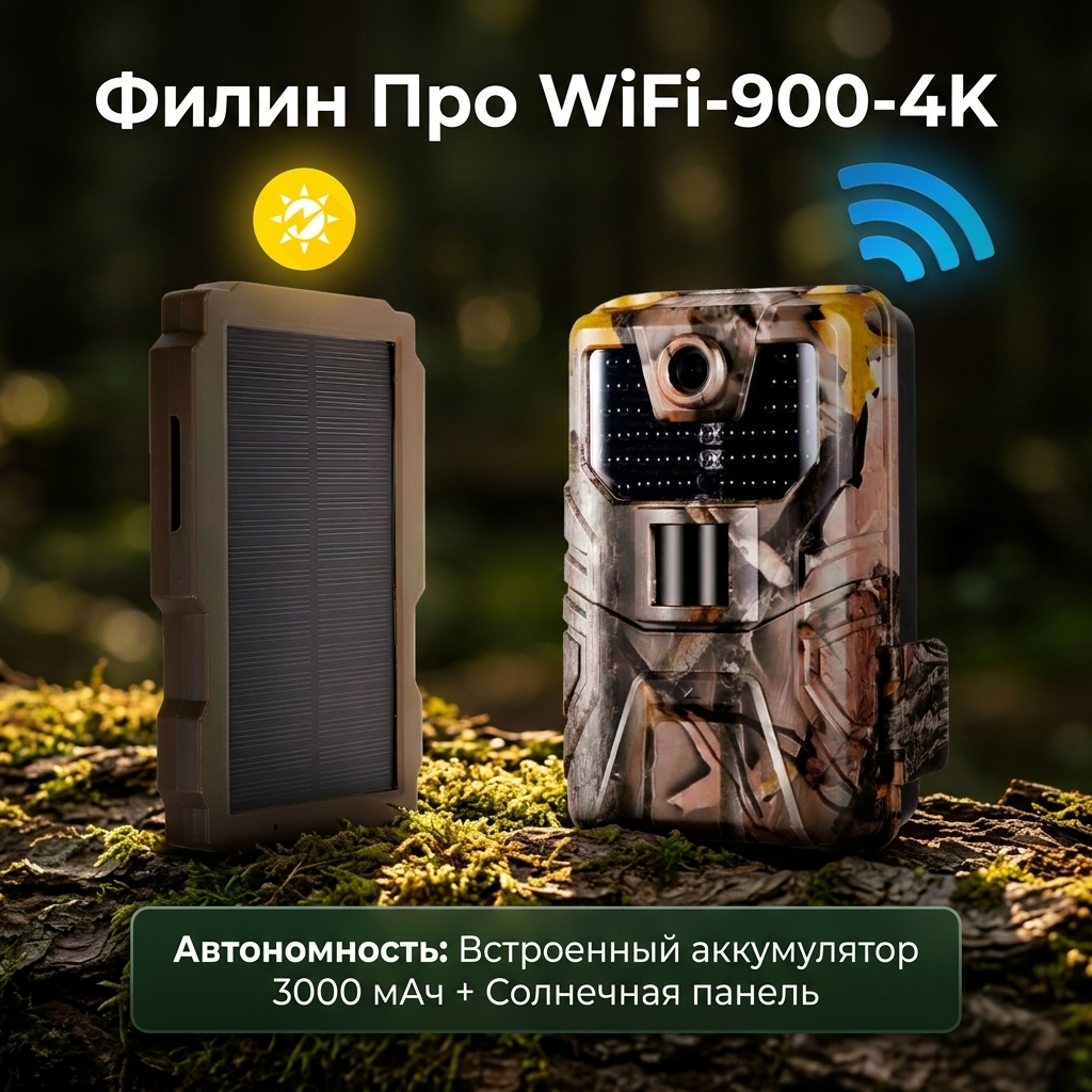 Фотоловушка Филин WiFi-900-4K с солнечной батареей SP08 Dual