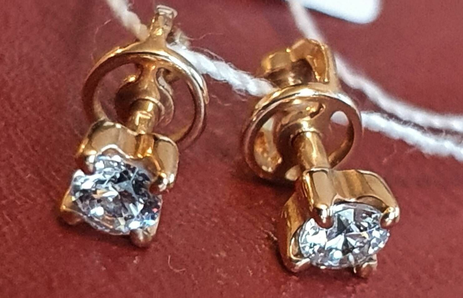 Серьги пусеты, красное золото, 585 проба, Swarovski Zirconia