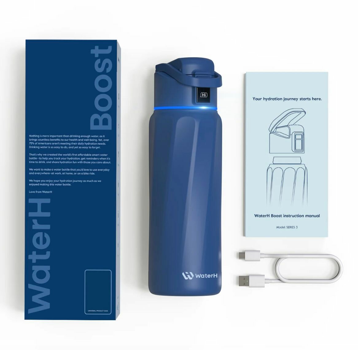 WaterH Умная бутылка Boost, которая напоминает Вам о необходимости выпить, 710мл - Blue