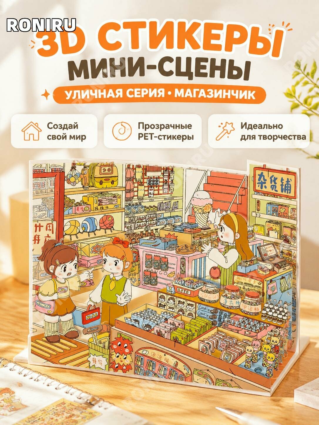 3D наклейки для скрапбукинга из PET, уличные миниатюрные сцены