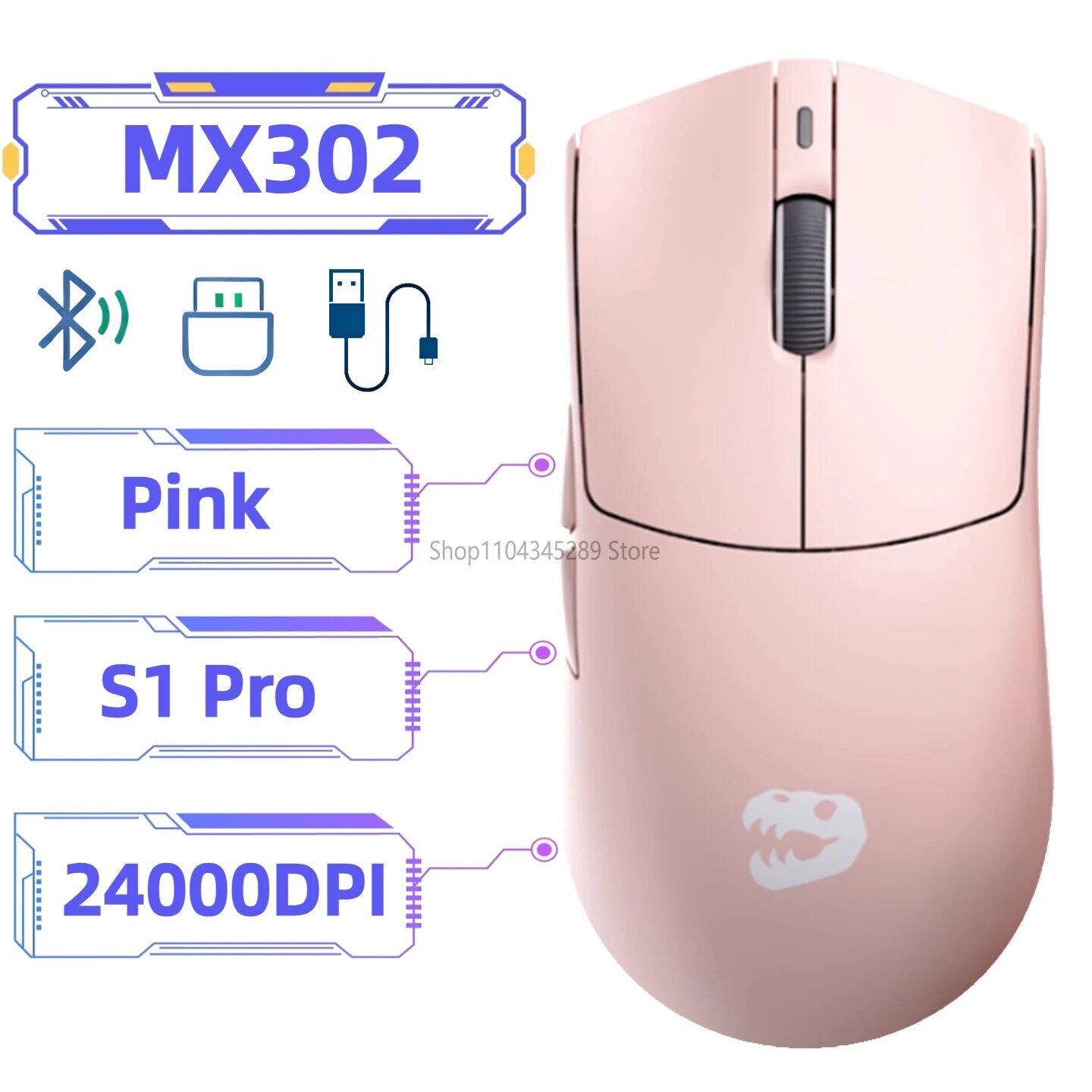Розовая игровая мышь MX302 S1 Pro 24000 DPI