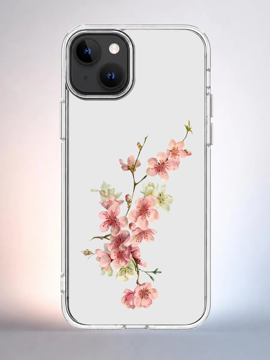 Чехол iPhone 13 цветущая вишня силиконовый прозрачный
