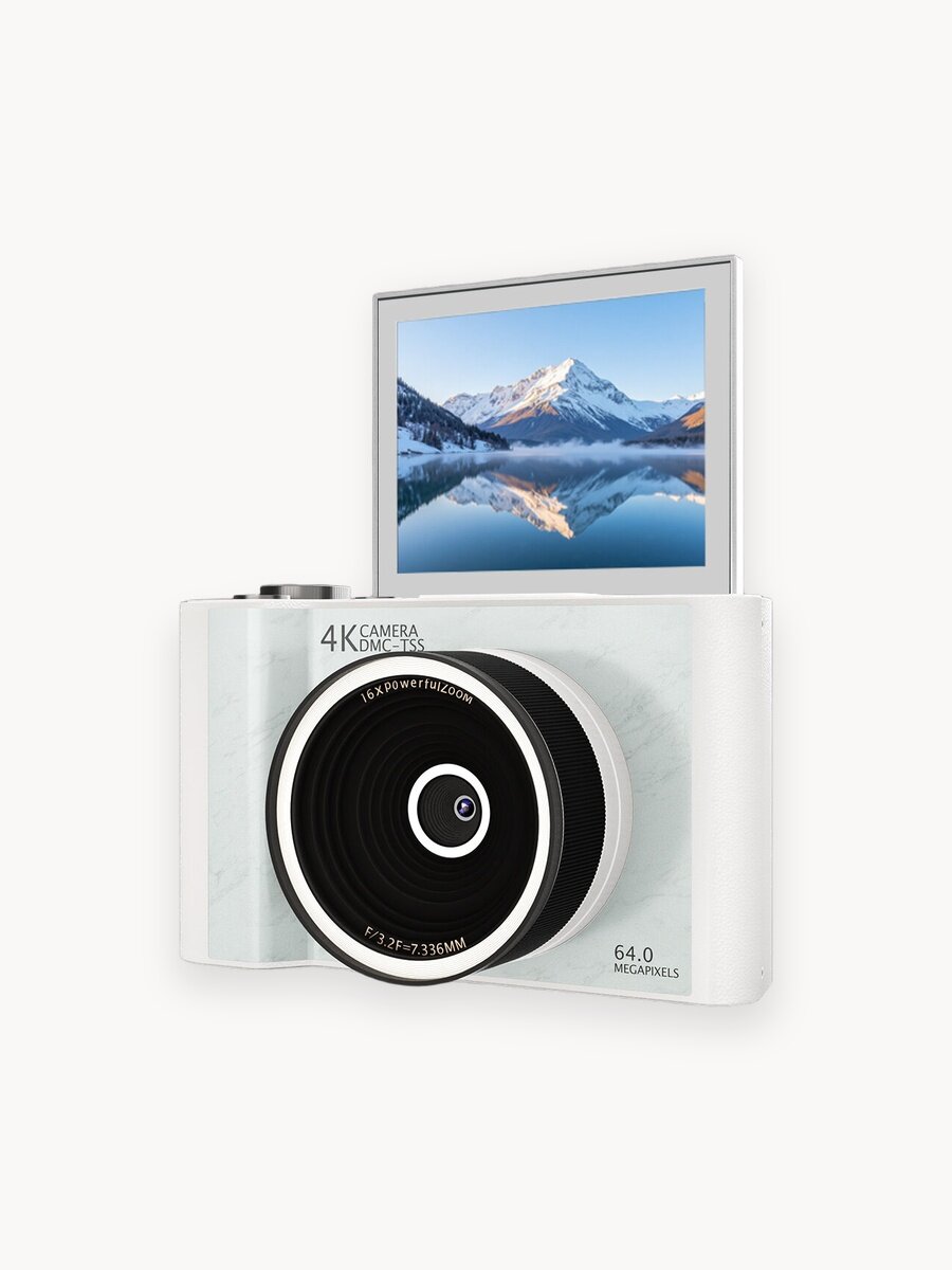 Портативный фотоаппарат W&O WOQ5, 64 МП, 16x цифровой зум, 4К видео, аккумулятор, белый