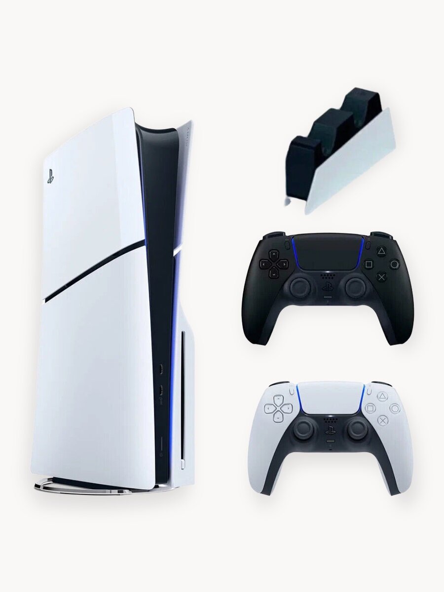 Игровая приставка Sony PlayStation 5 Slim, 1ТБ(с дисководом), 2й геймпад черный + Зарядная станция + переходник