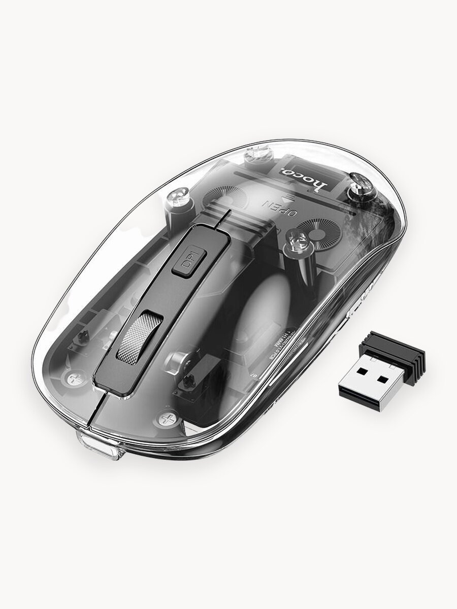 Мышь беспроводная Hoco GM29 бесшумная на батарейках / Компьютерная мышка с мнгновенным откликом, подключение Bluetooth & 2.4G / 3 уровня DPI - 800 DPI, 1200 DPI, 1600 DPI