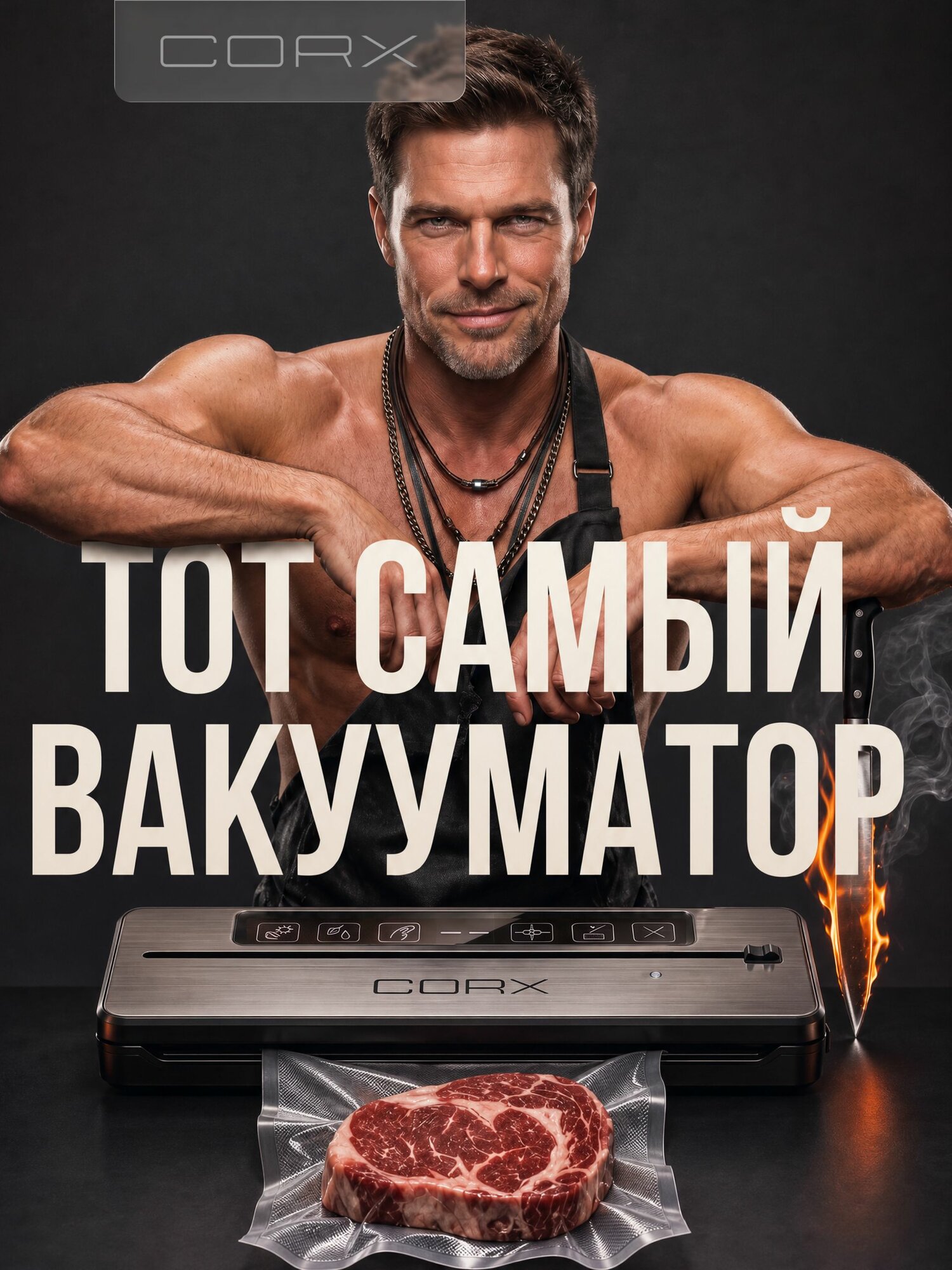 CORX Вакууматор для продуктов, 140 Вт, 8 л/мин, 2 насоса, 2 шва запайки, с резаком, пакеты в подарок