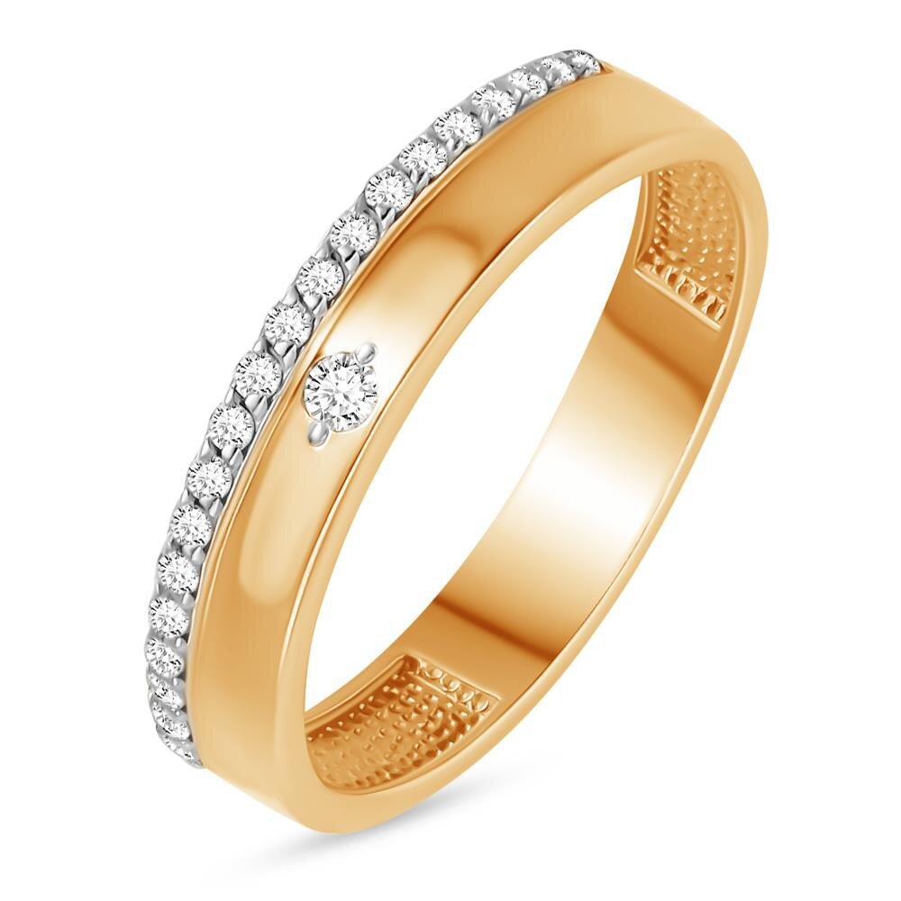 Кольцо обручальное, красное золото, 585 проба, родирование, бриллиант