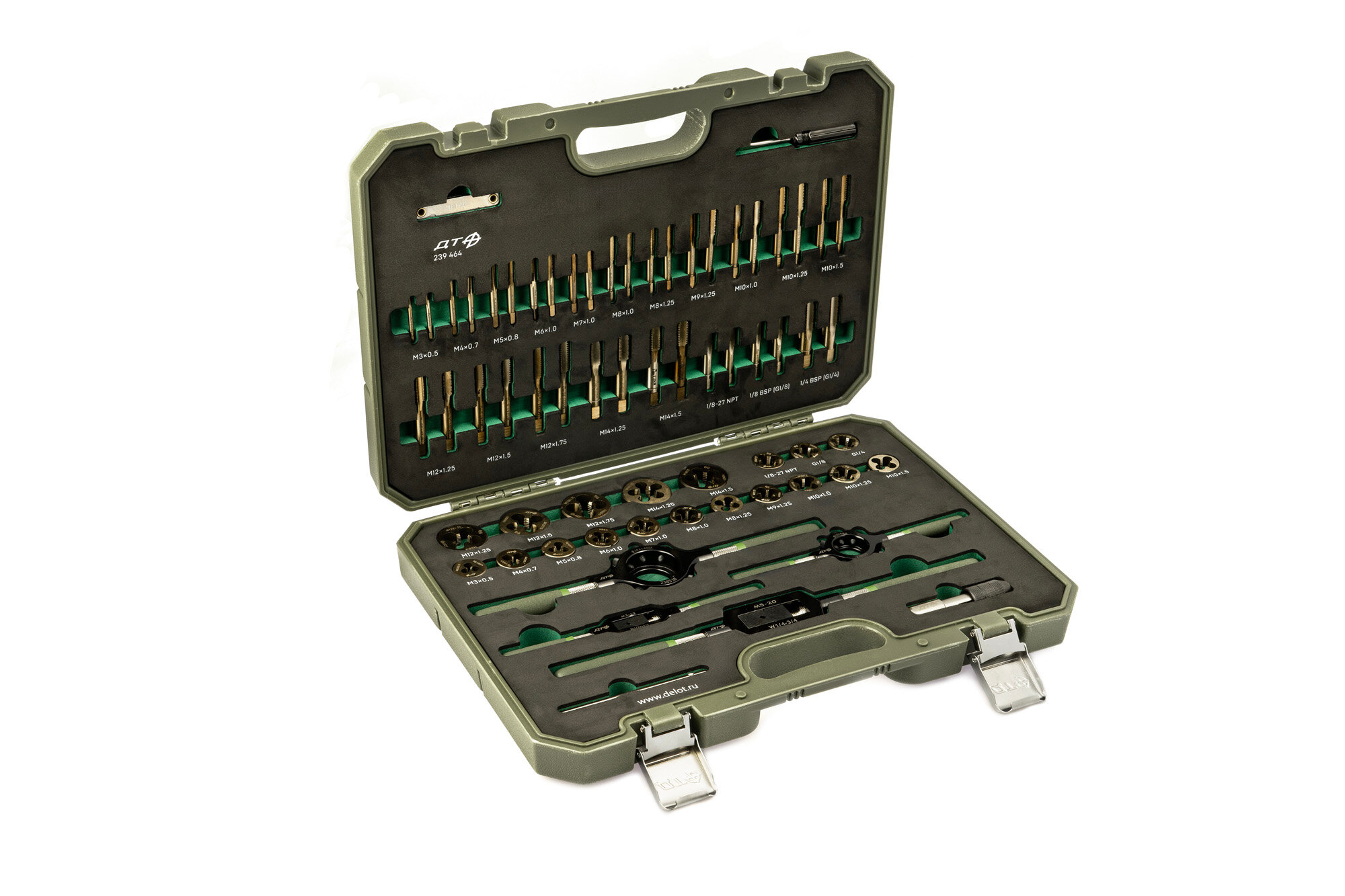 Набор метчиков и плашек, 64 предмета, МЗ–М14, Дело Техники, 239464