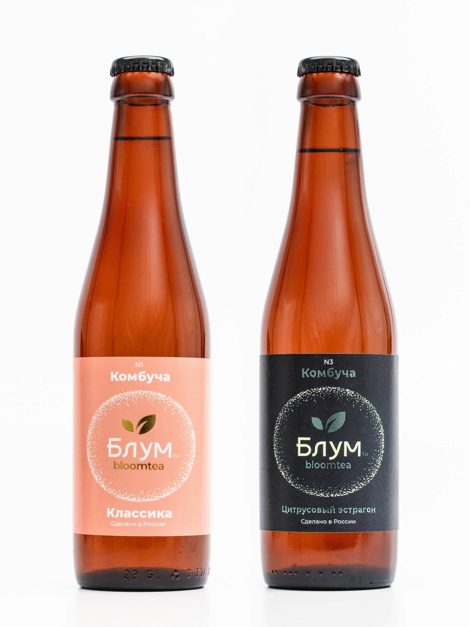 Комбуча чайный гриб Блум BLOOMTEA, PREMIUM, непастеризованная, без ароматизаторов, сет, 2 вкуса, цитрусовый эстрагон и классика, 2х0,33л