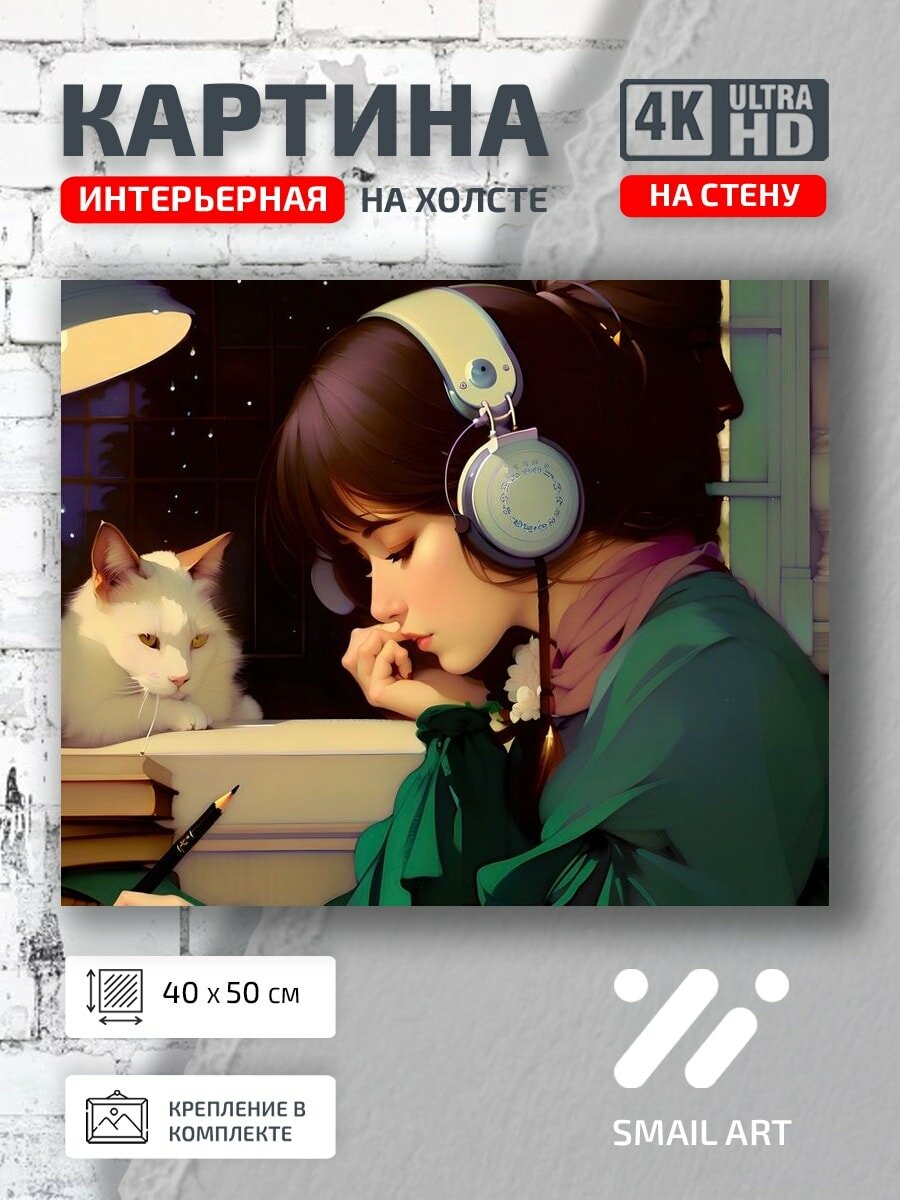 Картина на холсте интерьерная 40 на 50 на стену Lofi Girl для офиса атмосфера