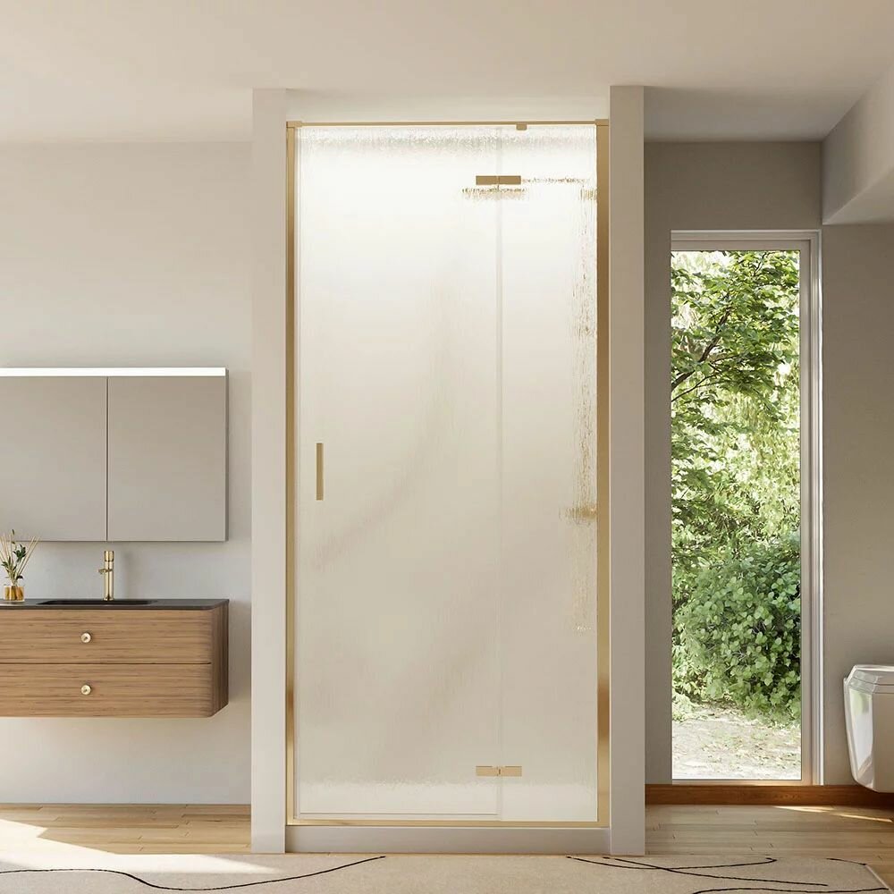Душевая дверь в нишу Veconi Vianno распашная VN-73RG/R, 80х195 см стекло матовое (дождь), профиль брашированное золото VN73RG/R-80-06-C4, правосторонняя