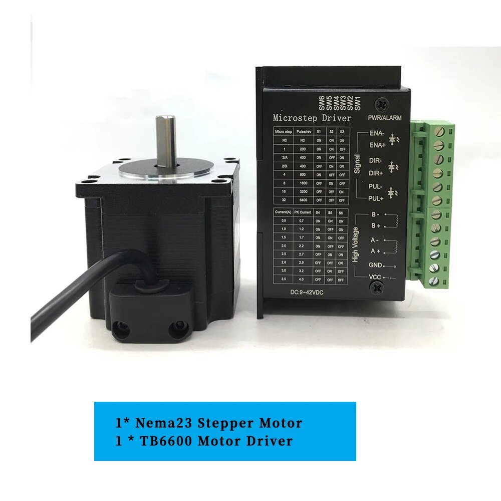 Nema 23 Шаговый двигатель, одинарный вал, 8 мм, 2 фазы, 3A, 1,2 Нм, 2 Нм, 3 Нм, комплект драйверов TB6600 для гравировального станка с ЧПУ, маршрутизатора, 3D-принтера 1.2 Motor Driver kit
