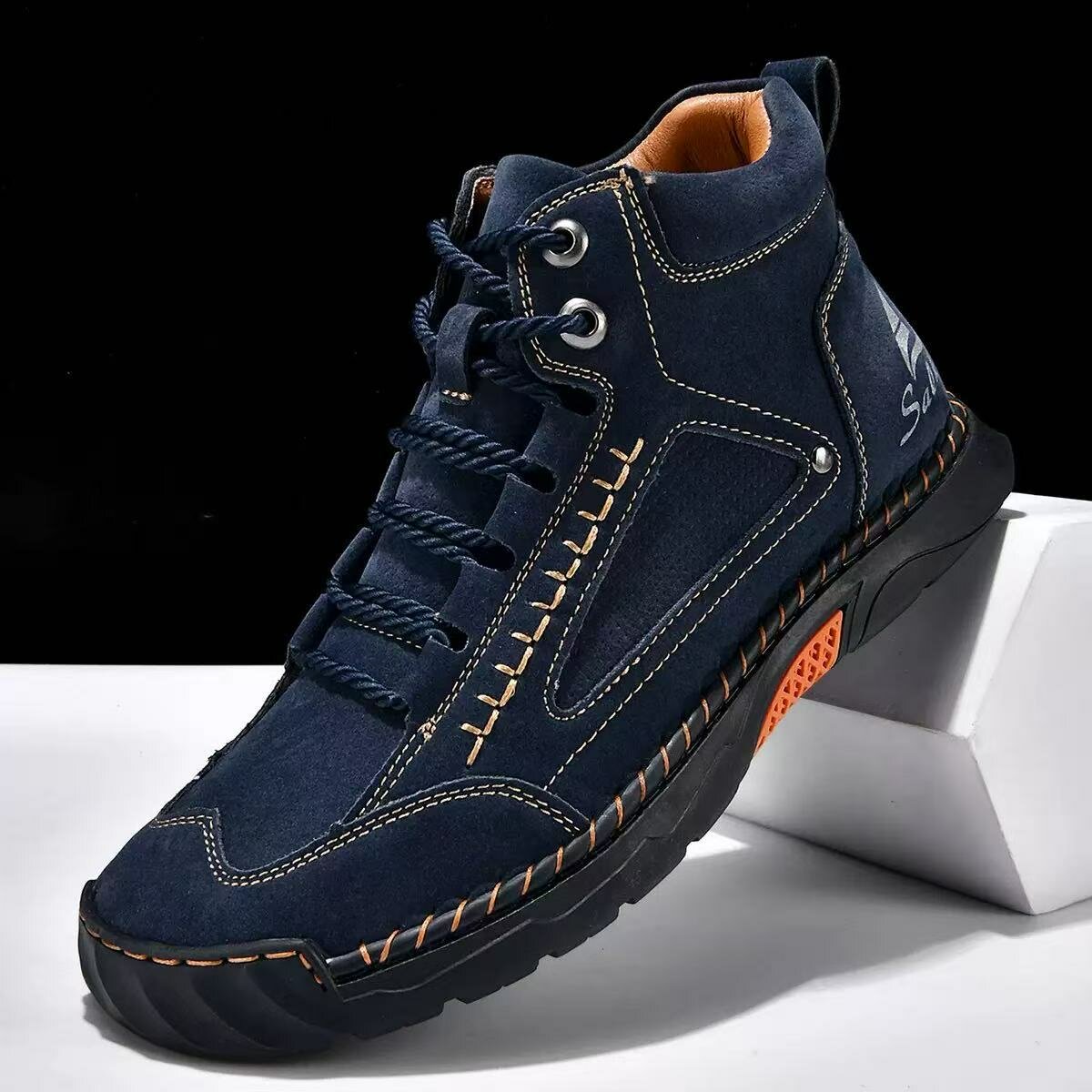 Мужские ботинки из искусственной кожи больших размеров 2025 года, сшитые вручную, на плоской подошве, со шнуровкой, повседневные, размеры 39-48