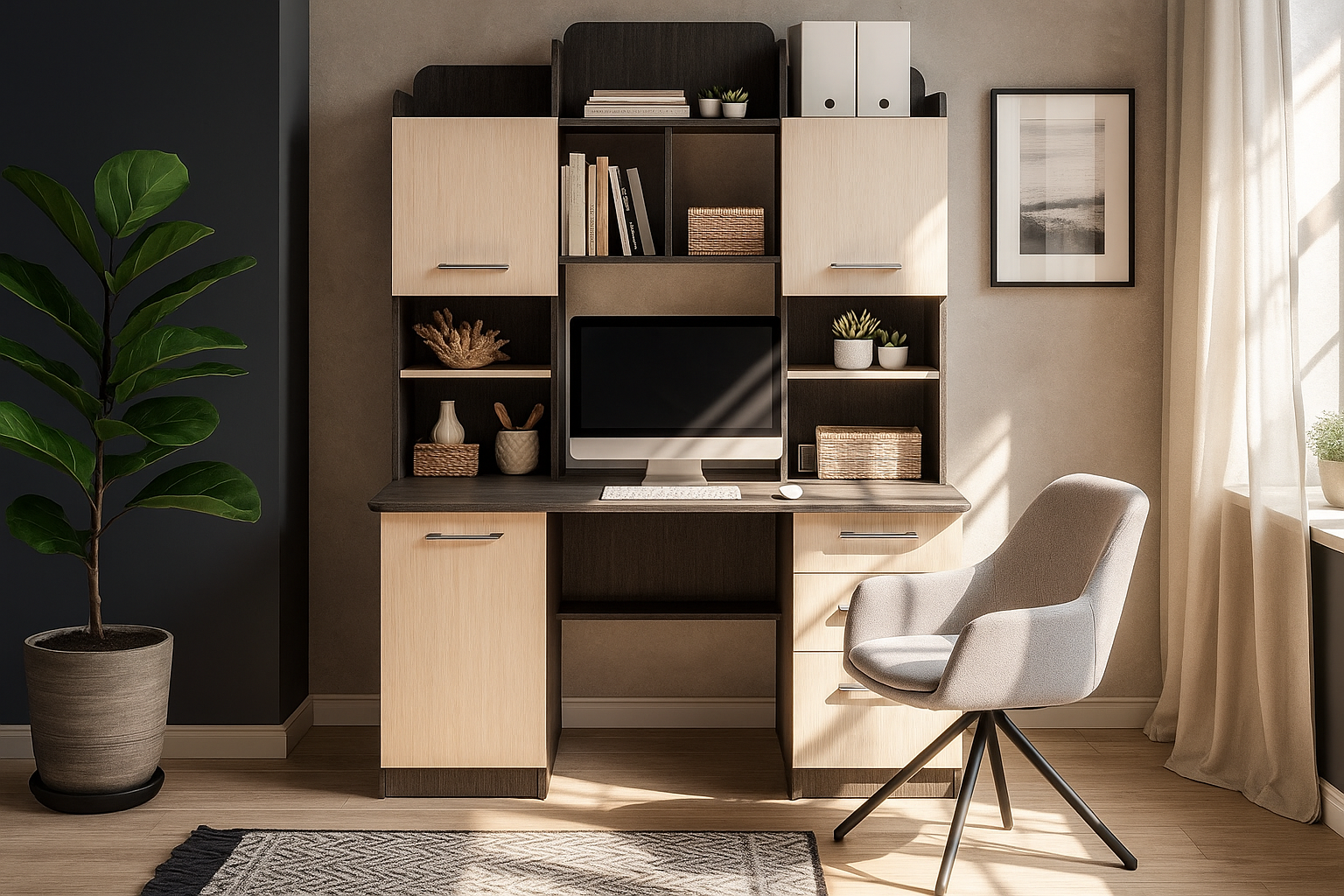 Стол компьютерный/письменный с надстройкой, полкой под принтер, тумбой с ящиками "МК Пирамида" СК-09 вм; 182х140х60см