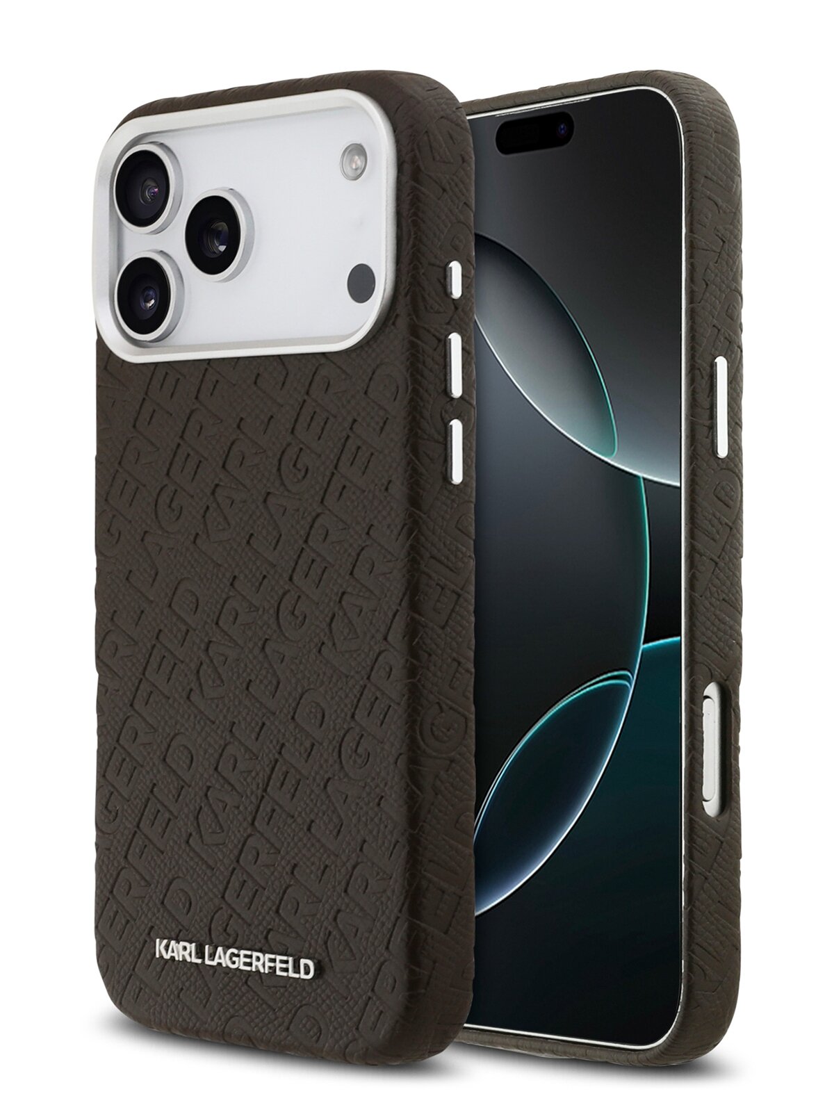 Karl Lagerfeld чехол с MagSafe для iPhone 17 Pro Max, PU кожа Full Wrapped Repeated logo, коричневый