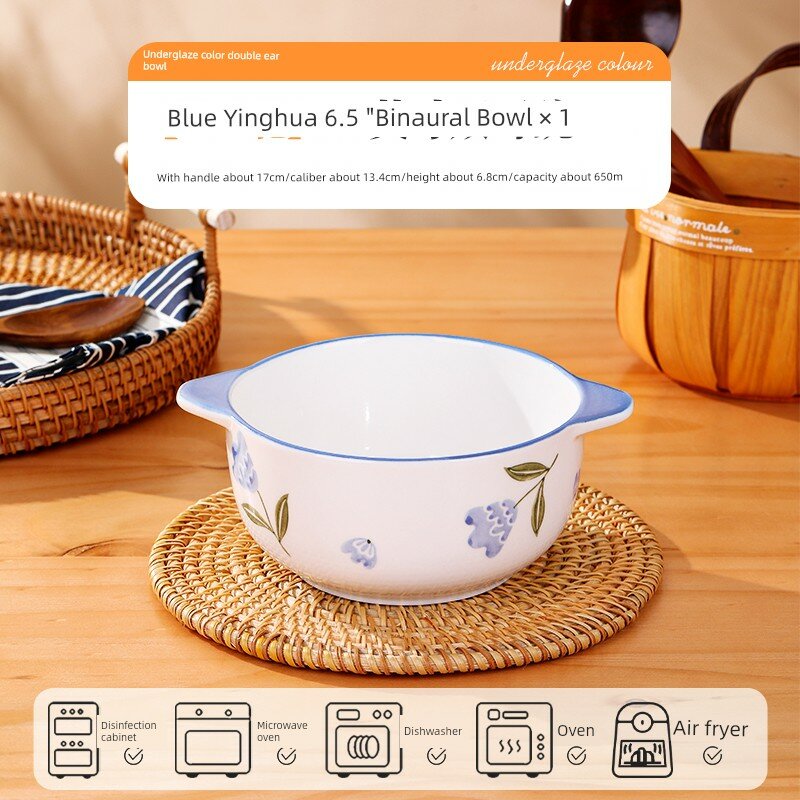 Керамическая большая суповая миска с двумя ручками для домашнего использования, подходит для маринованной рыбы,