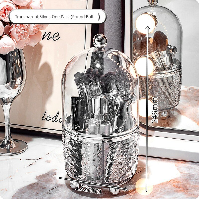 Вращающийся органайзер для кистей для макияжа с крышкой, пылезащитный контейнер для косметики, настольная подставка для