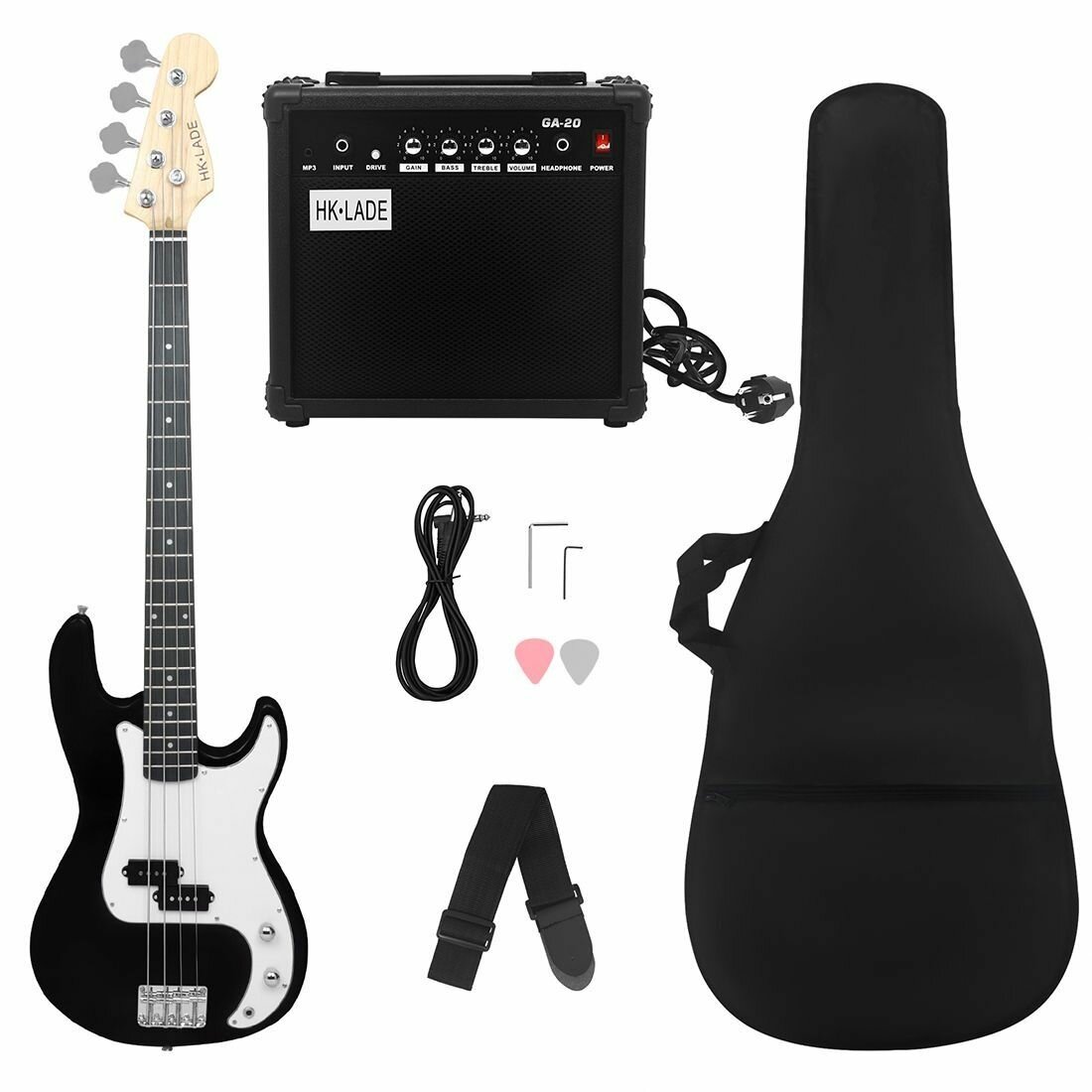 HK-01 Полный комплект Бас-гитара 4-струнная, 20W комбоусилитель (Чёрный)