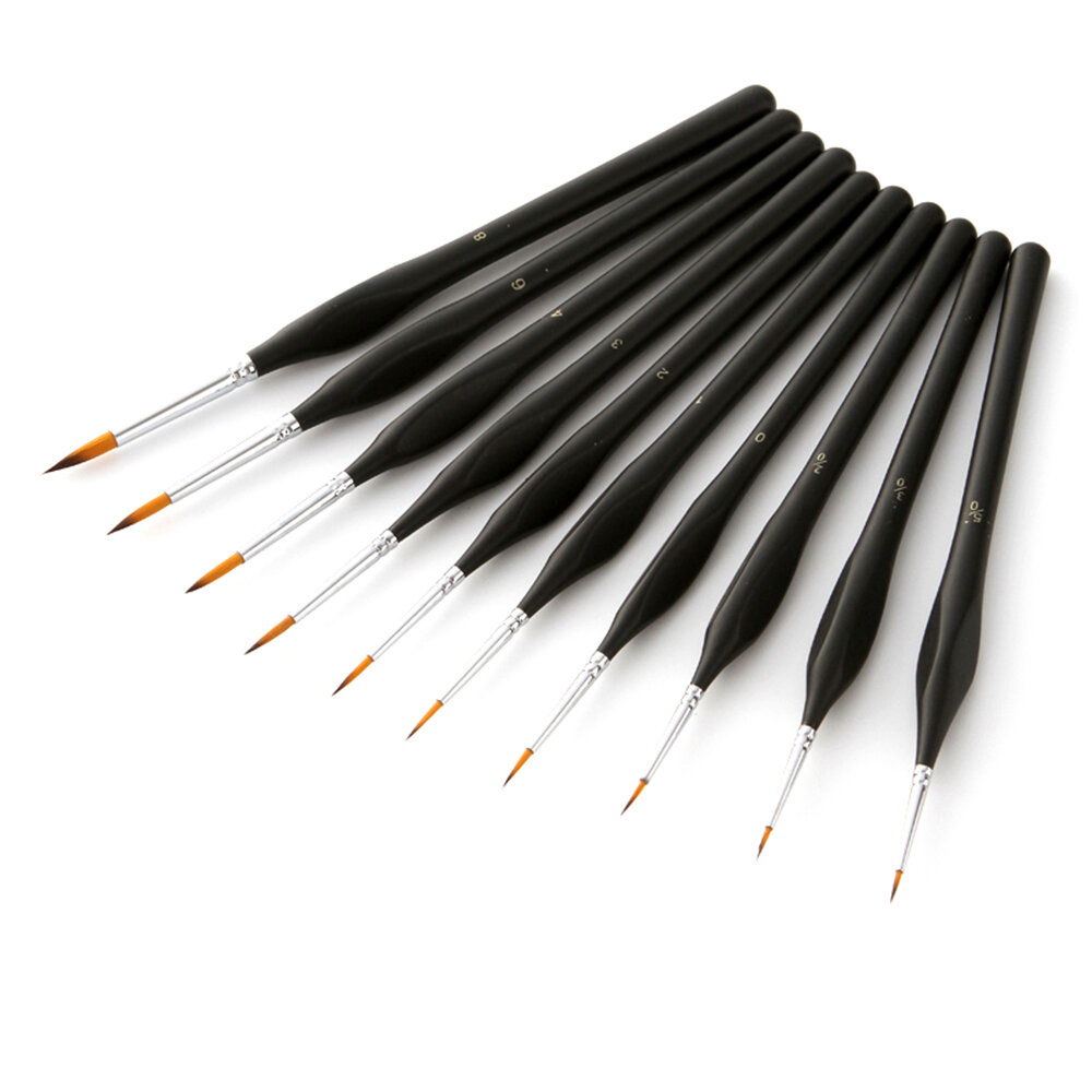 Набор кистей для детального росписи 10шт с нейлоновыми волосками, медным наконечником и деревянной ручкой для акриловой, масляной, акварельной живописи, ногтей, лица, ремесел, камней, моделей